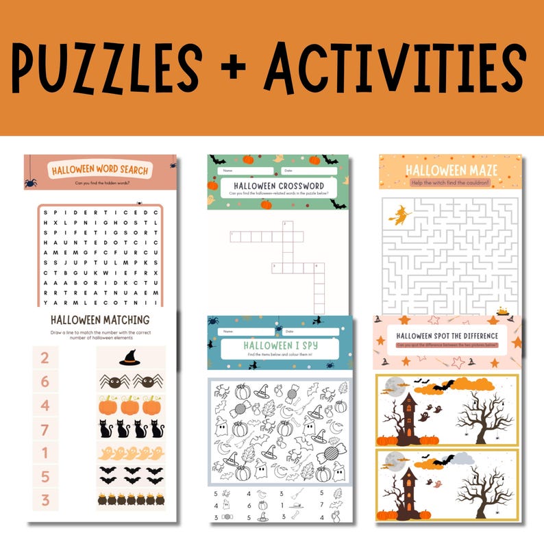 Kids Halloween Activity Book Printable Halloween Games & Puzzles Spooky ...