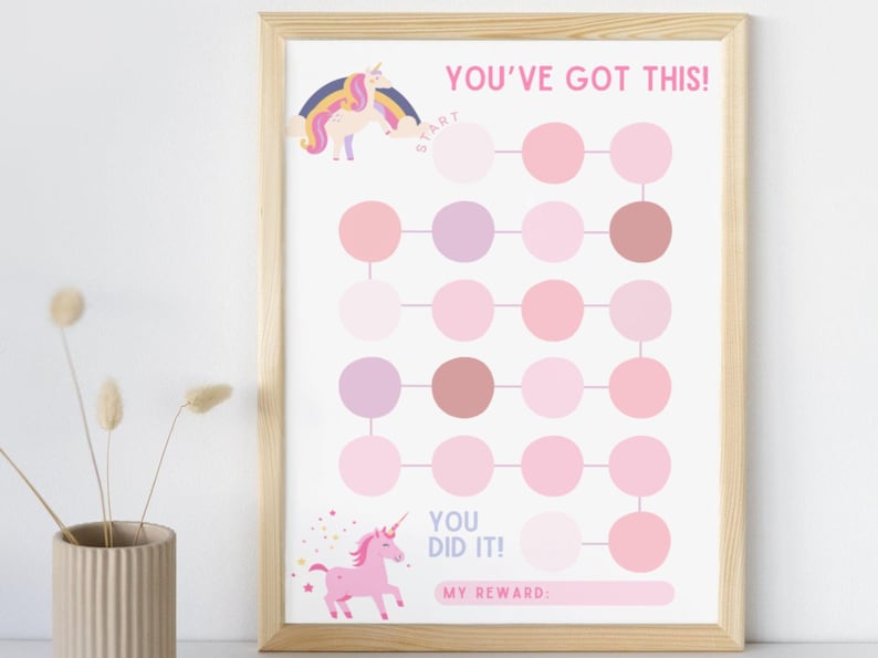 Kids Pink Unicorn Sticker Reward Chart Potty Training, Chores ...