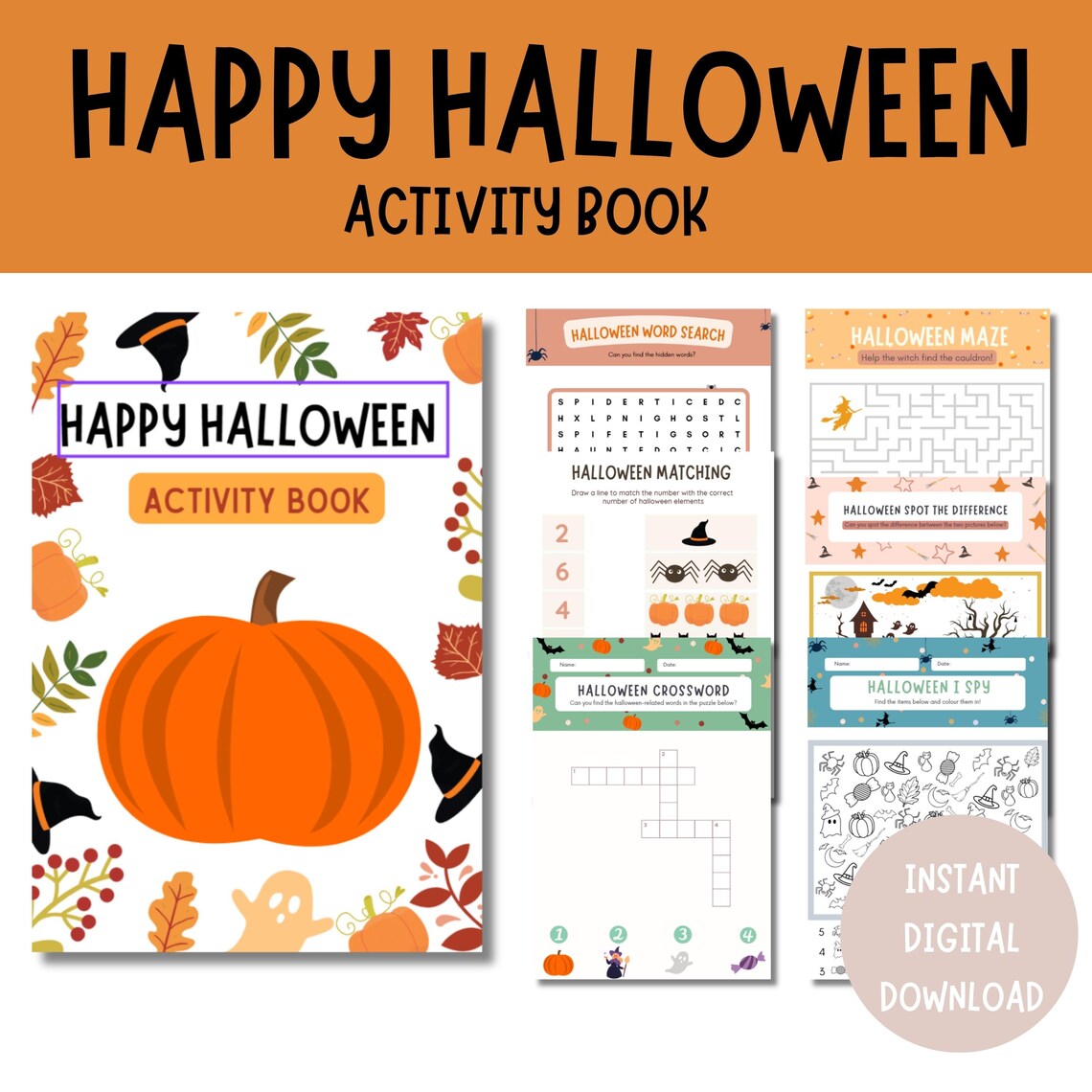 Kids Halloween Activity Book Printable Halloween Games & Puzzles Spooky ...