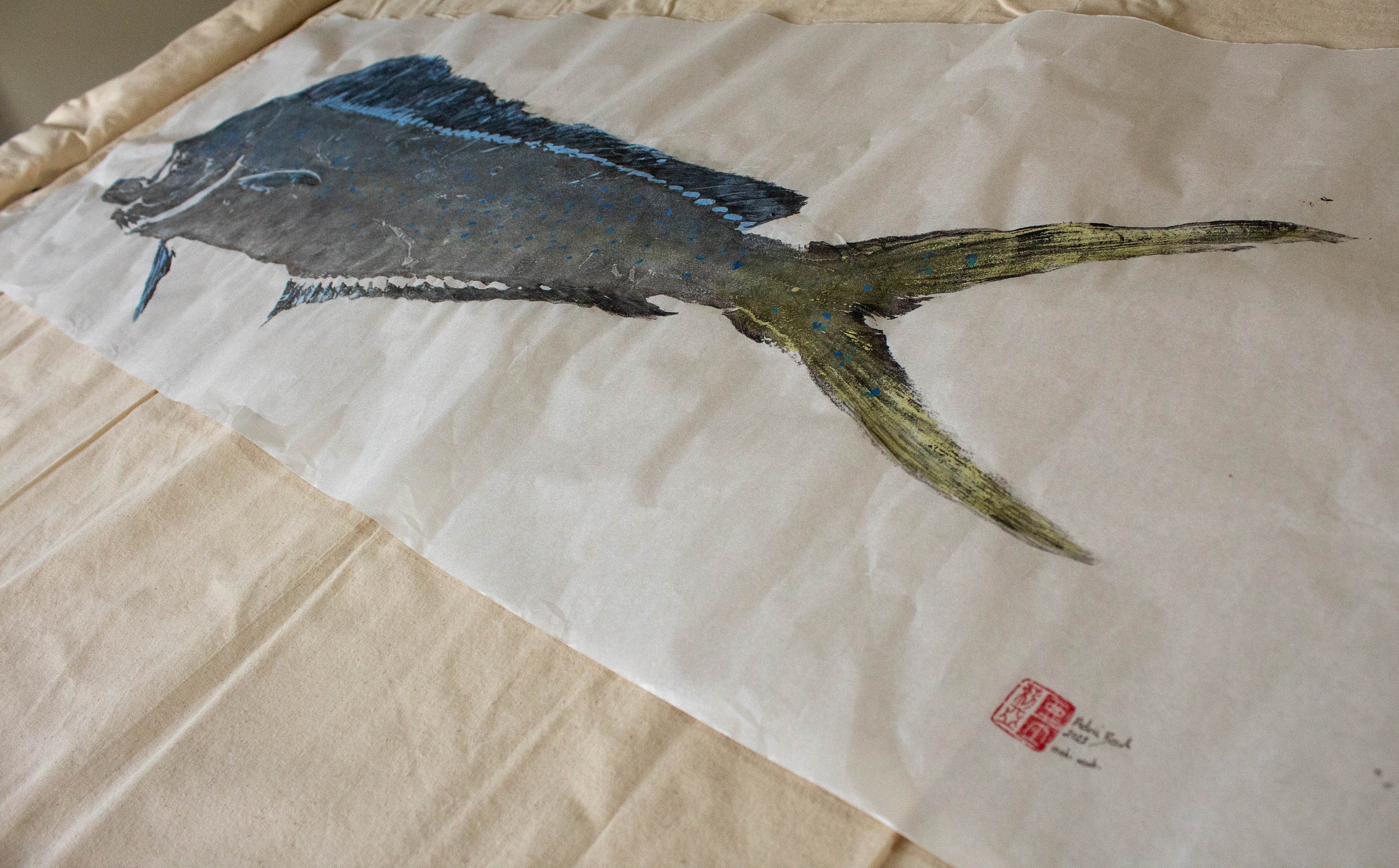 Blue Mahi Mahi Gyotaku Print - Coryphaena Hippurus by Adrià Bosch - Etsy