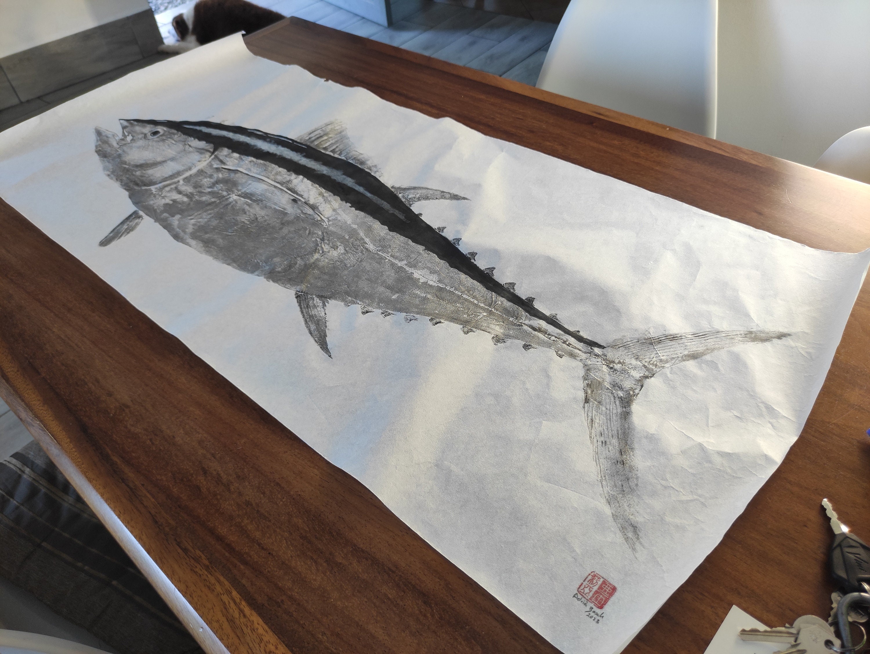 Yellowfin Tuna B&W, Thunnus Albacares Gyotaku Print - by Adrià Bosch - Etsy