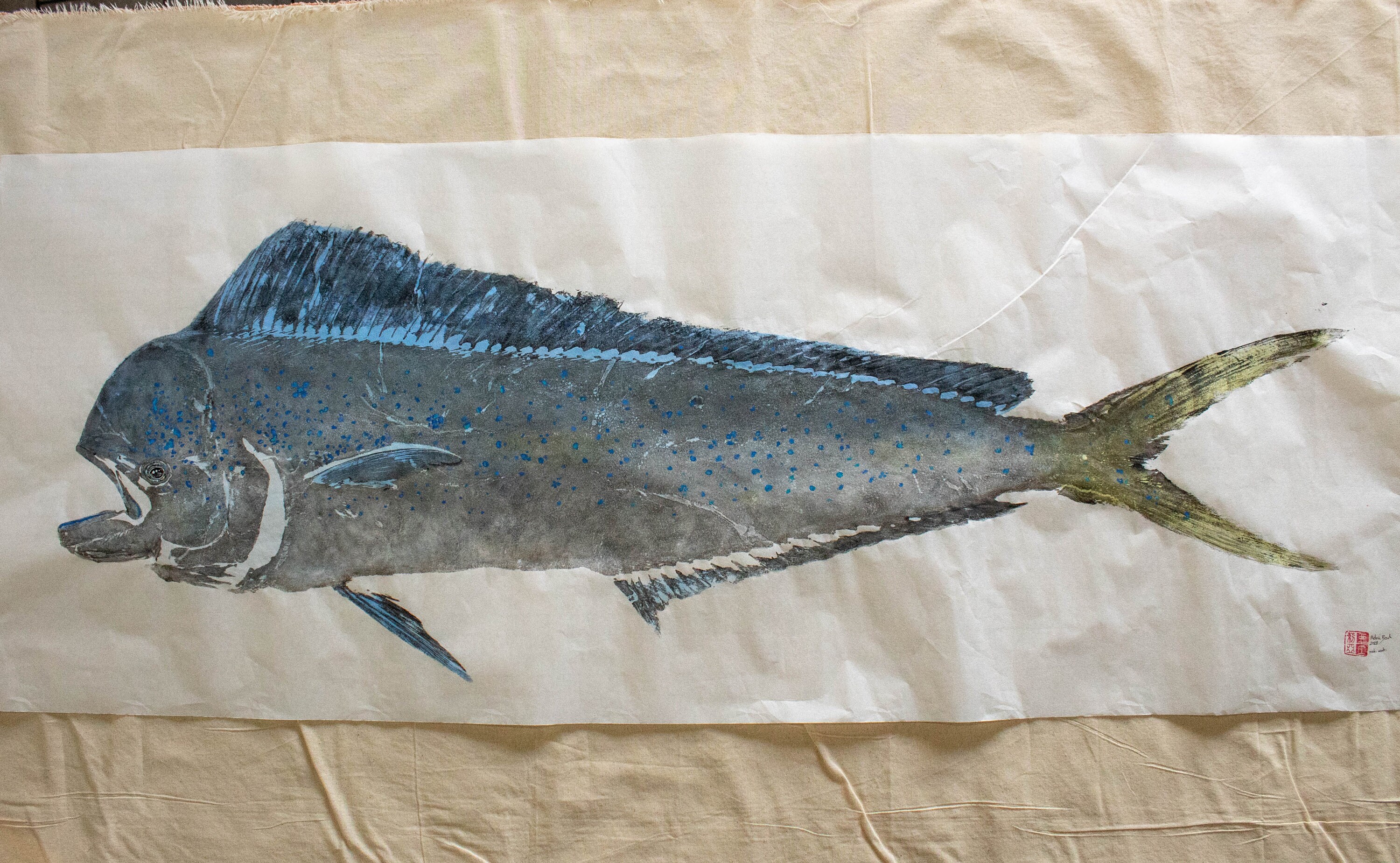 Blue Mahi Mahi Gyotaku Print - Coryphaena Hippurus by Adrià Bosch - Etsy
