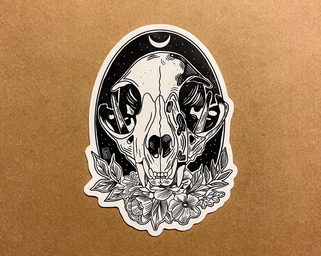 Cat Skull Vinyl Sticker Animal Skull Sticker, Cat Skull Sticker, Skull ...
