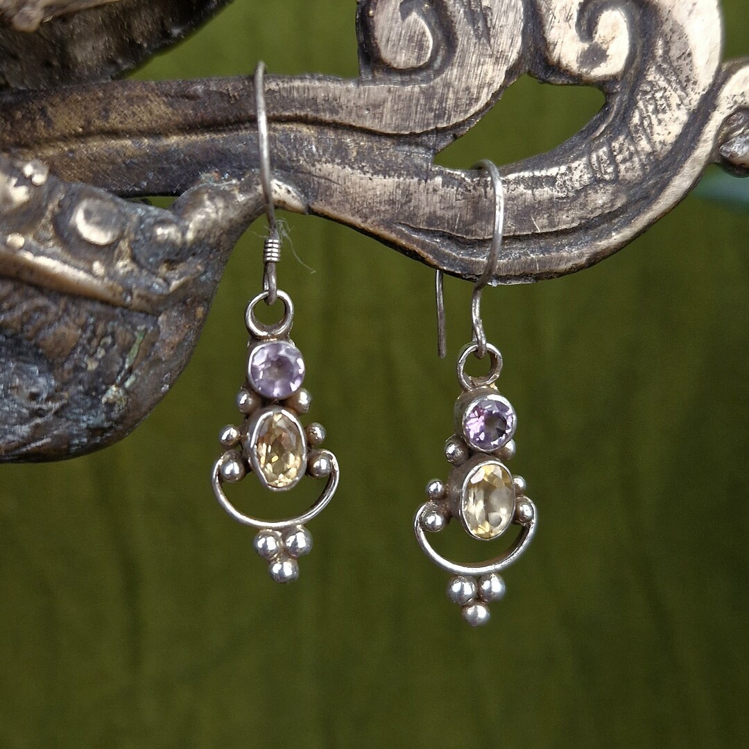 925er Sterlingsilber Ohrringe Mit Amethyst Und Zitrin - Etsy