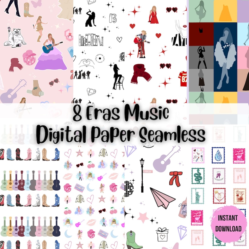 Seamless Music Digital Eras Paper PNG Pattern Clipart Digital Download ...