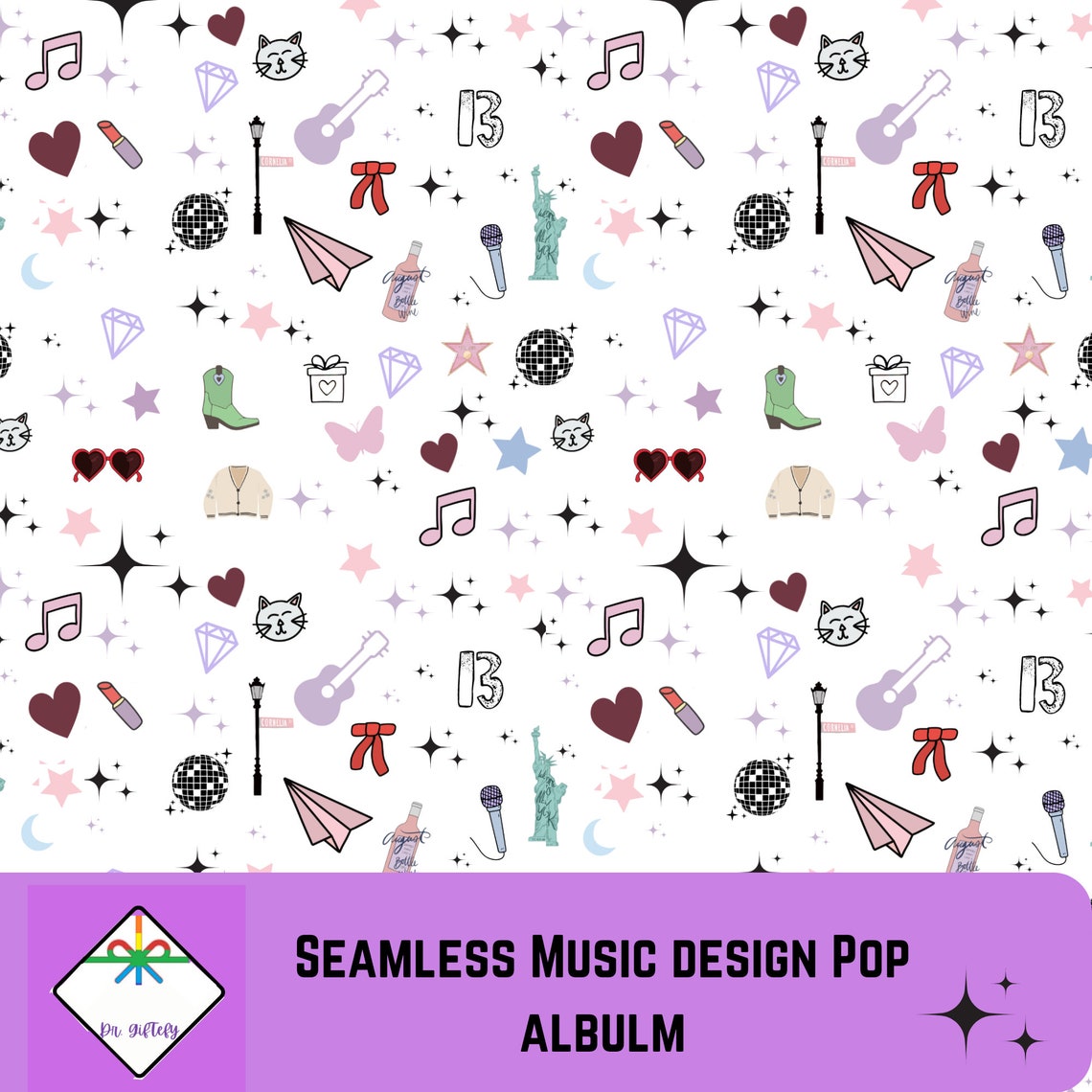 Music Seamless Eras Paper File Pop Star ICONS Seamless Download Swifty ...