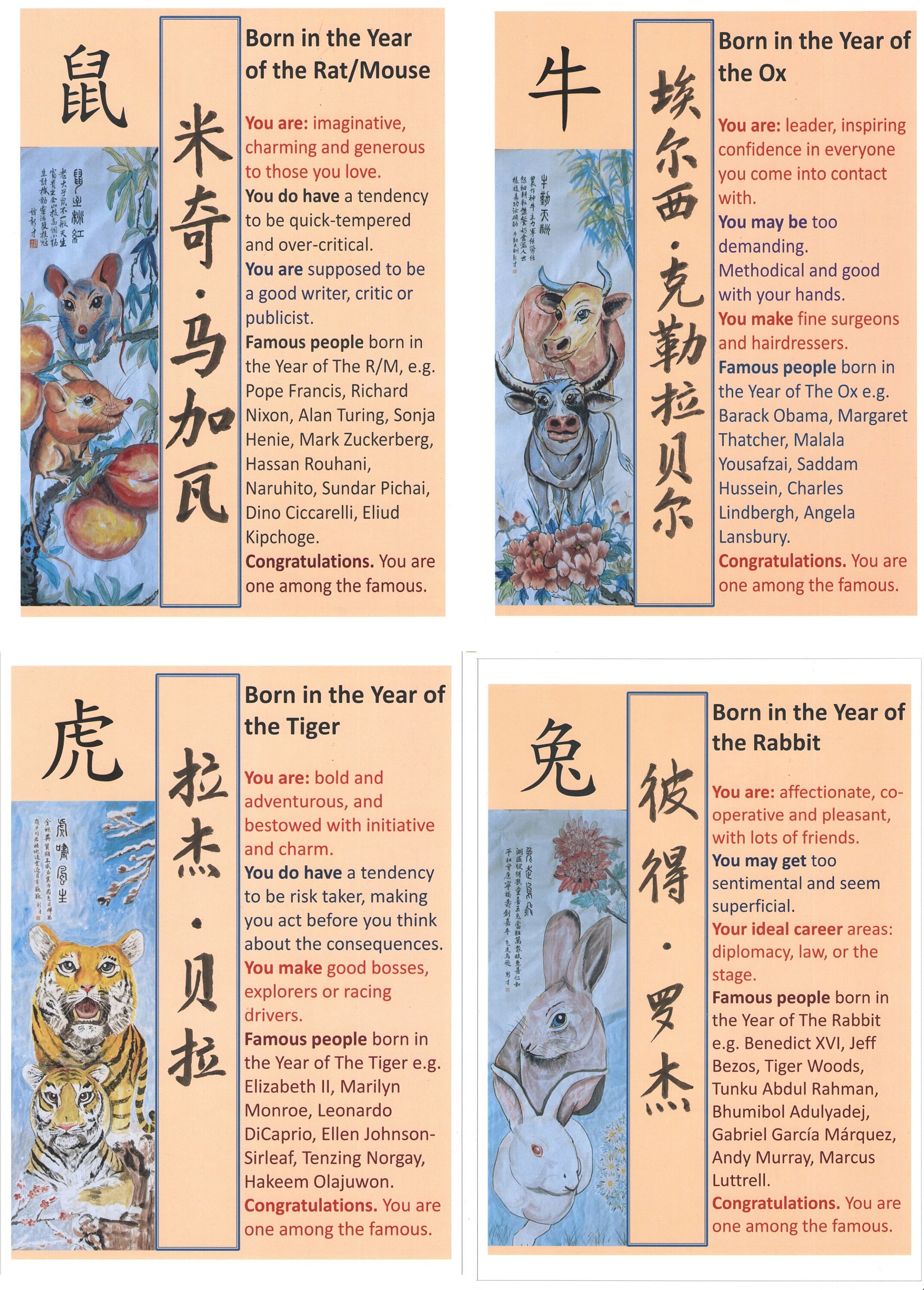 Your Chinese Zodiac & Hand-written Name, Fine Painting, Poem, Astrology ...