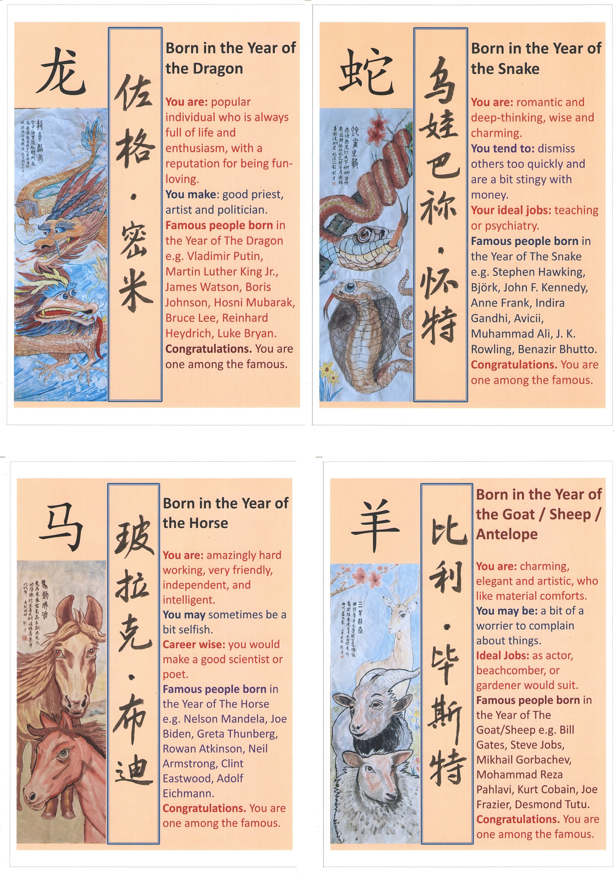 Your Chinese Zodiac & Hand-written Name, Fine Painting, Poem, Astrology ...