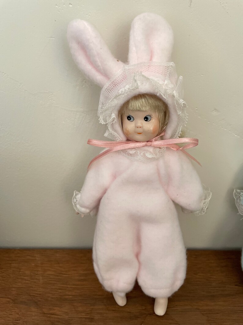 Two 1960s Vintage Small Dolls Dressed as Bunnies. Pink and Blue, Easter ...