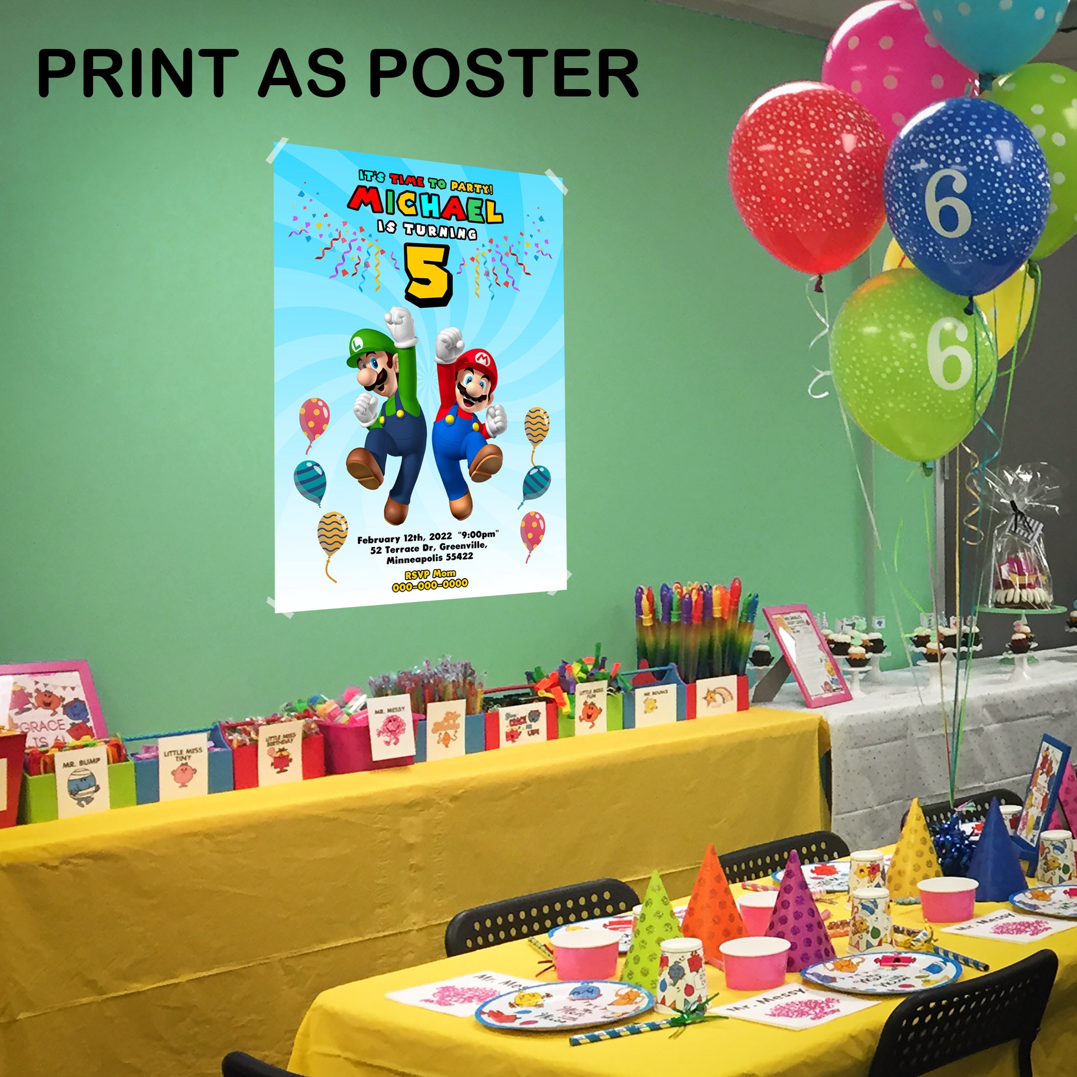 Super Mario Birthday Personalized Invitation, Mario, Birthday Card ...