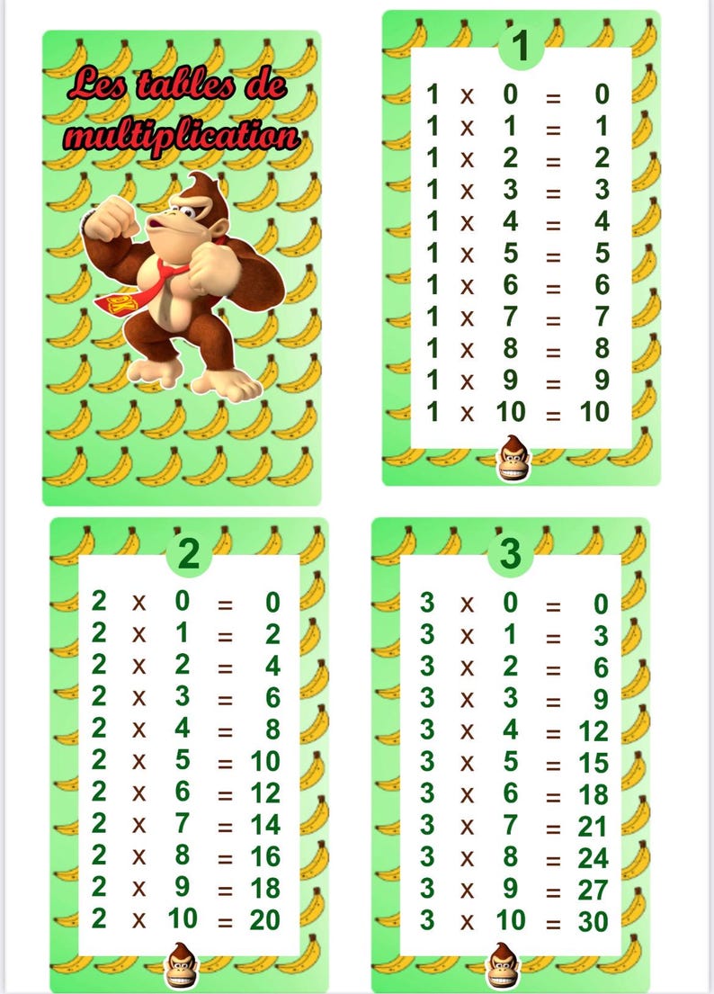 Multiplication Tables for Donkey Kong Math Keychains Printable PDF - Etsy