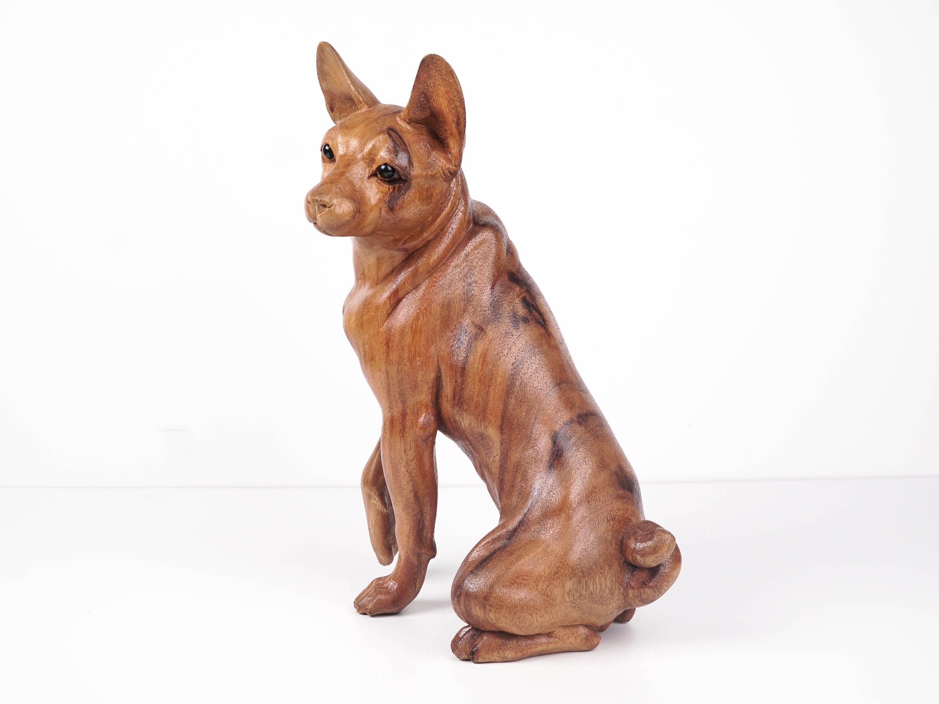 Wooden Dog Sculpture 11.8 Inch 30 Cm Dog Statue - Etsy