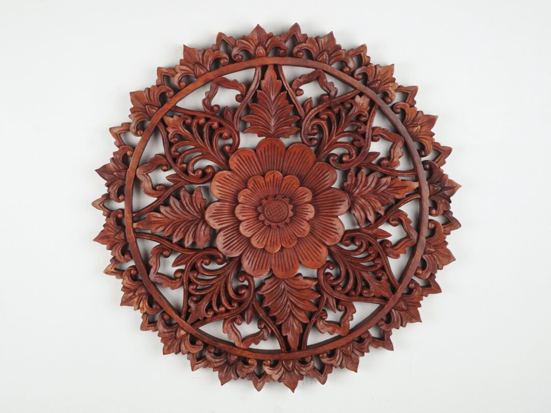 Wooden Wall Decor 16.9 “inch - 43 Cm, Flower Ornament, Interior Decor ...