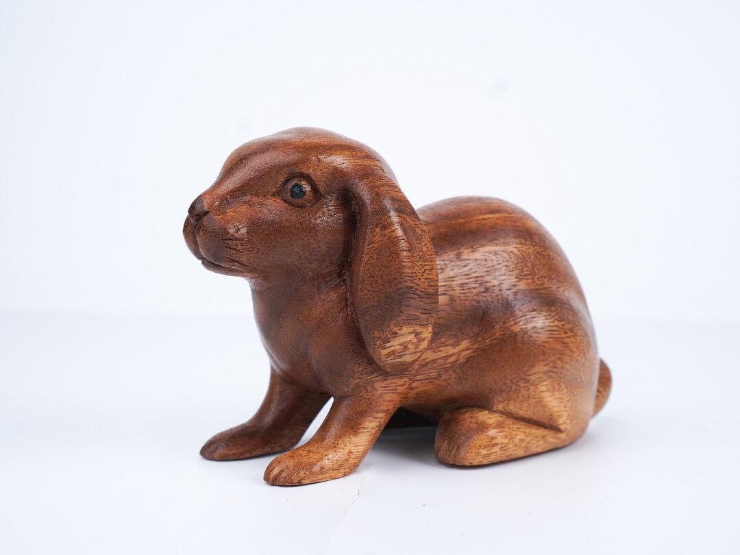 Wooden Rabbit Sculpture 3.9" Inch / 10 Cm, Rabbit Statue, Handmade ...
