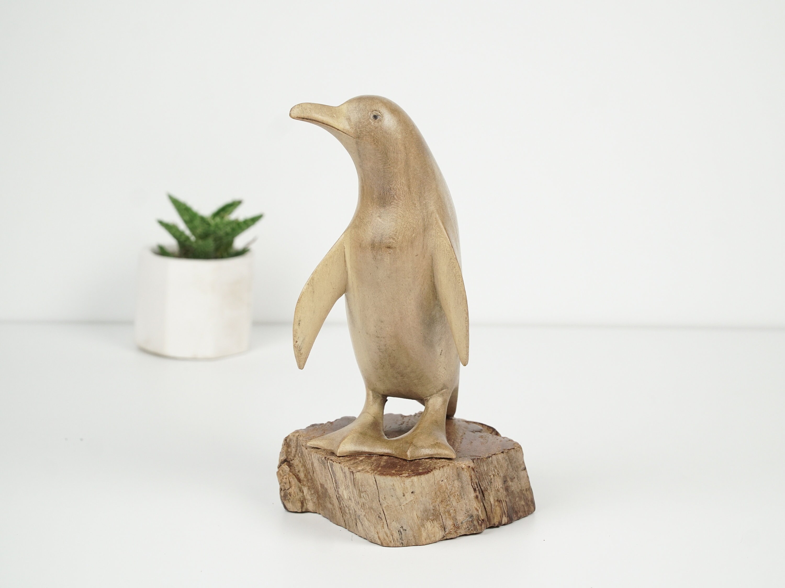 Wooden Penguin Statue 3.9" Inch - 10 Cm, Single, Hand Carved, Wild ...