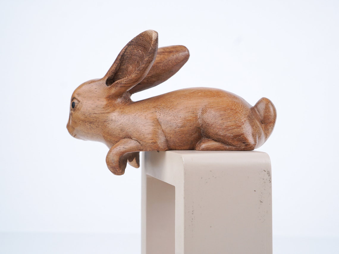 Wooden Rabbit Sculpture, Wood Statue, Rabbit Lover, Animal Statue ...