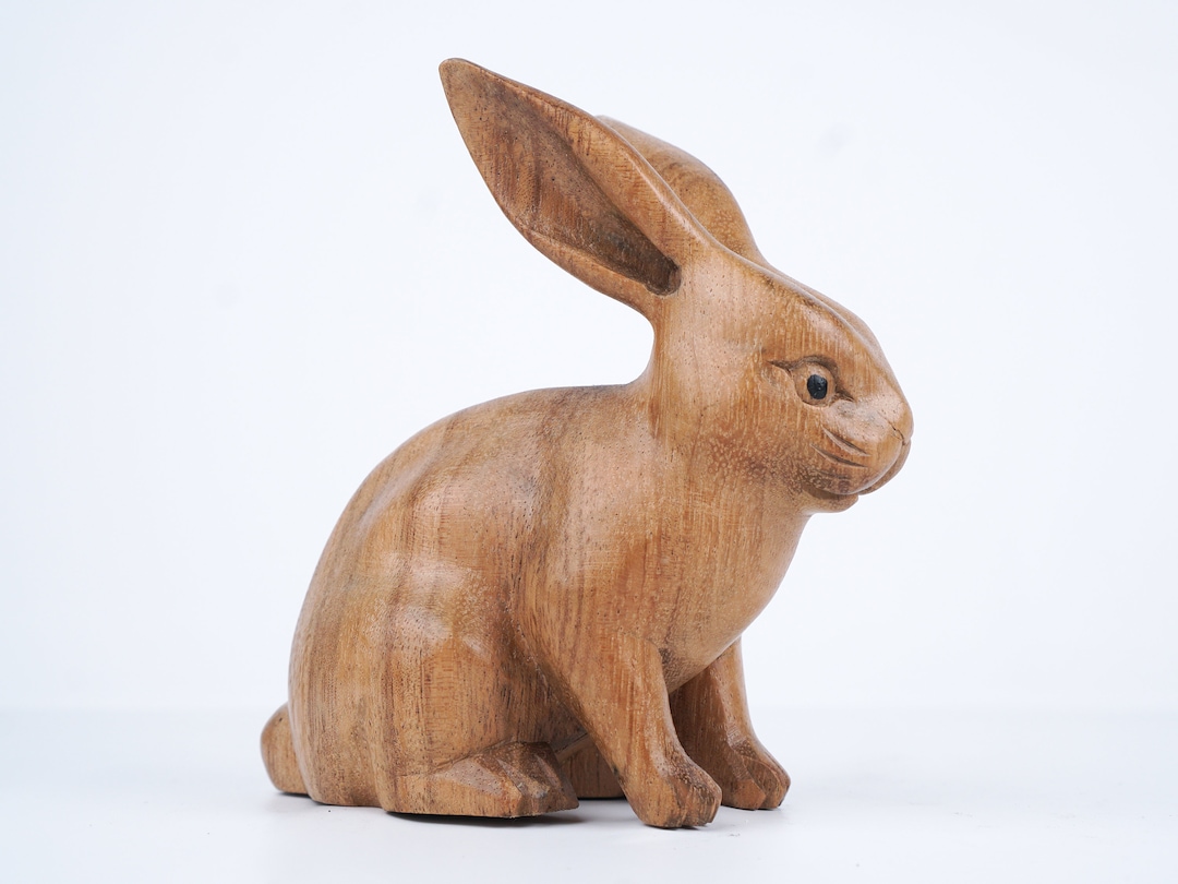 Wooden Rabbit Sculpture 5.9" Inch 15 Cm, Rabbit Statue, Animal Lover ...