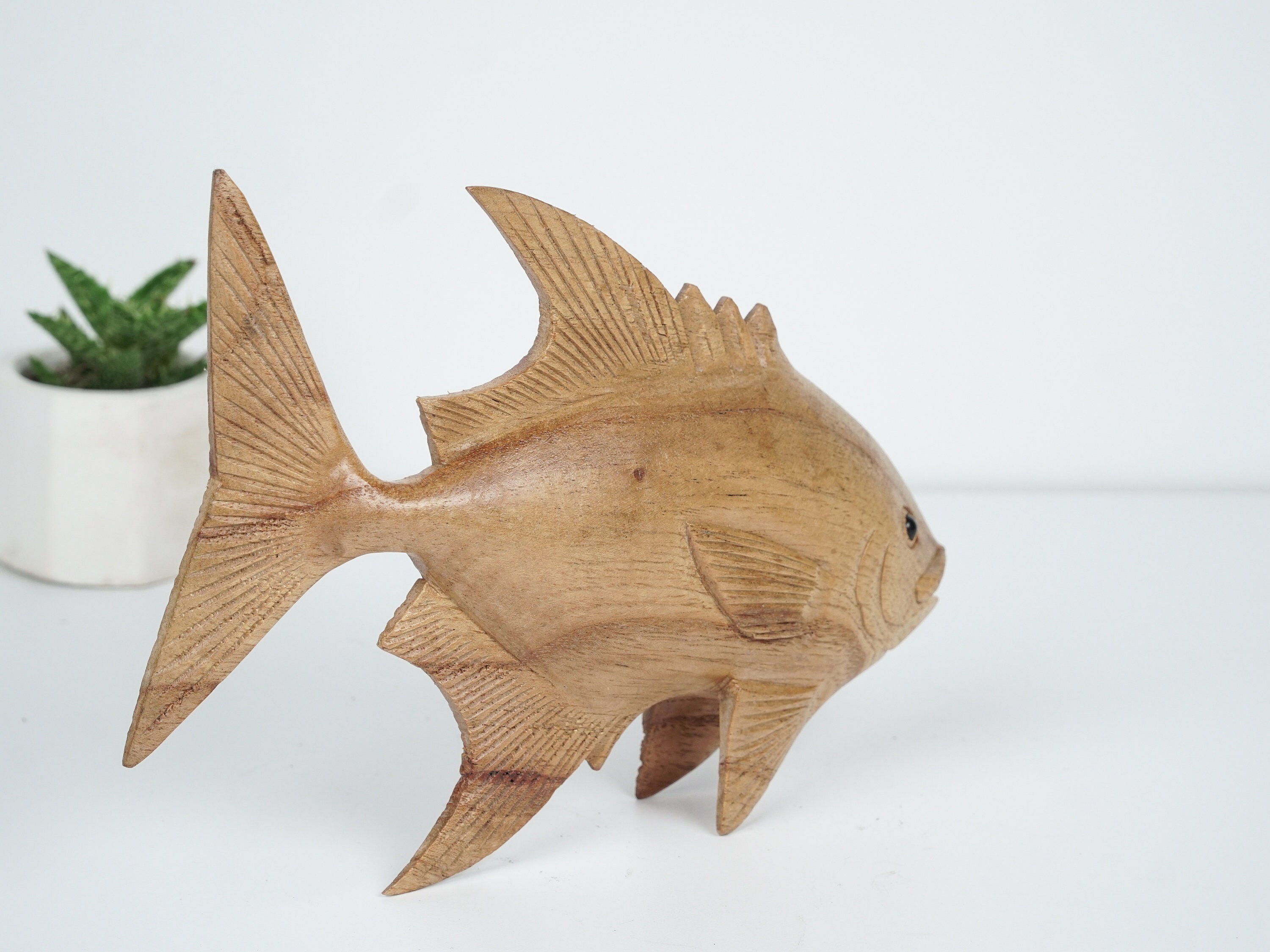 Wooden Fish Sculpture 3.9" Inch - 10 Cm, Fish Statue, Sea Fish. Wood ...