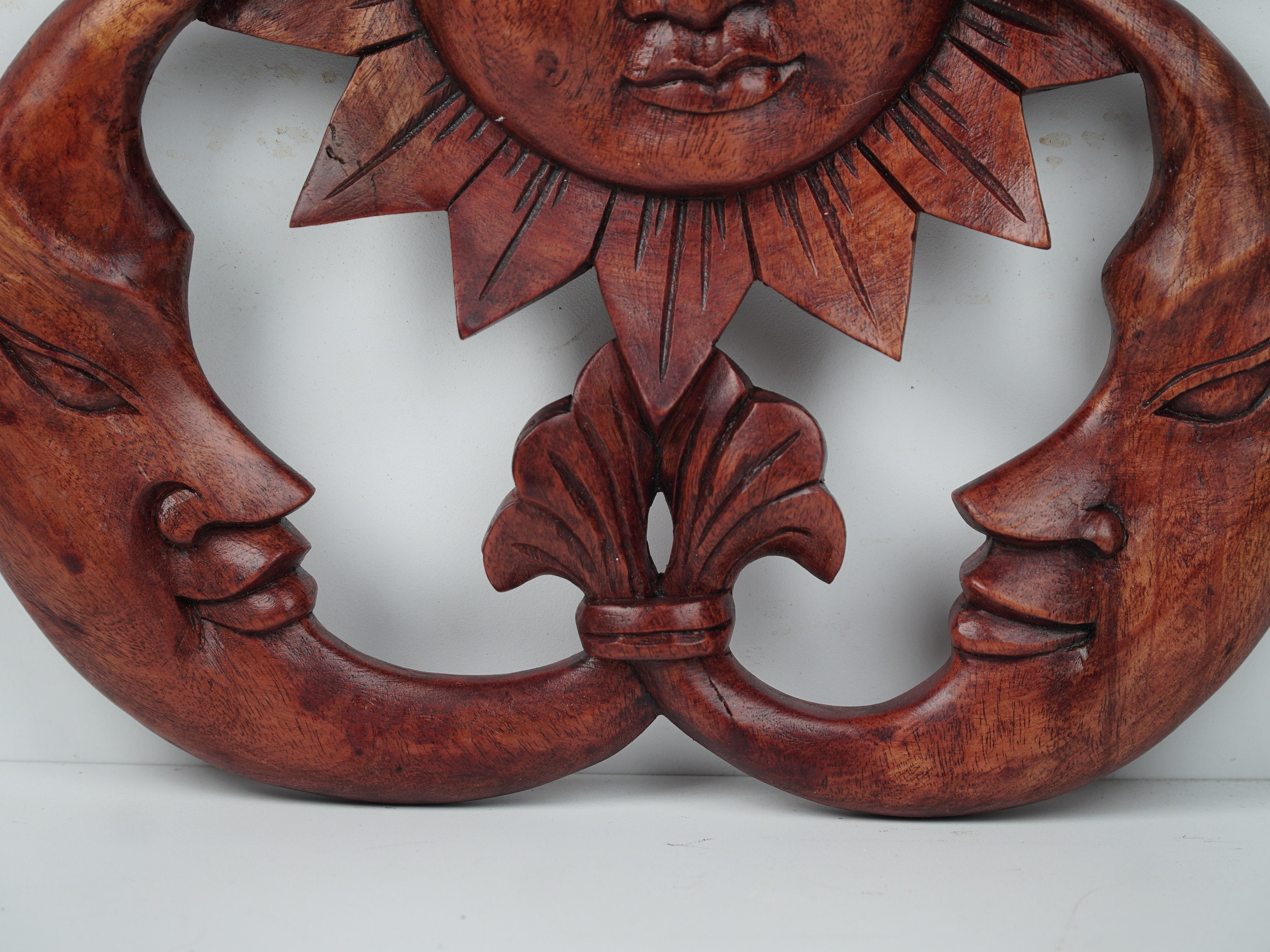 Wooden Moon & Sun Wall Decor, Wood Carving, Handmade, Hand Carved ...