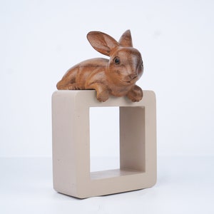 Wooden Rabbit Sculpture, Wood Statue, Rabbit Lover, Animal Statue ...