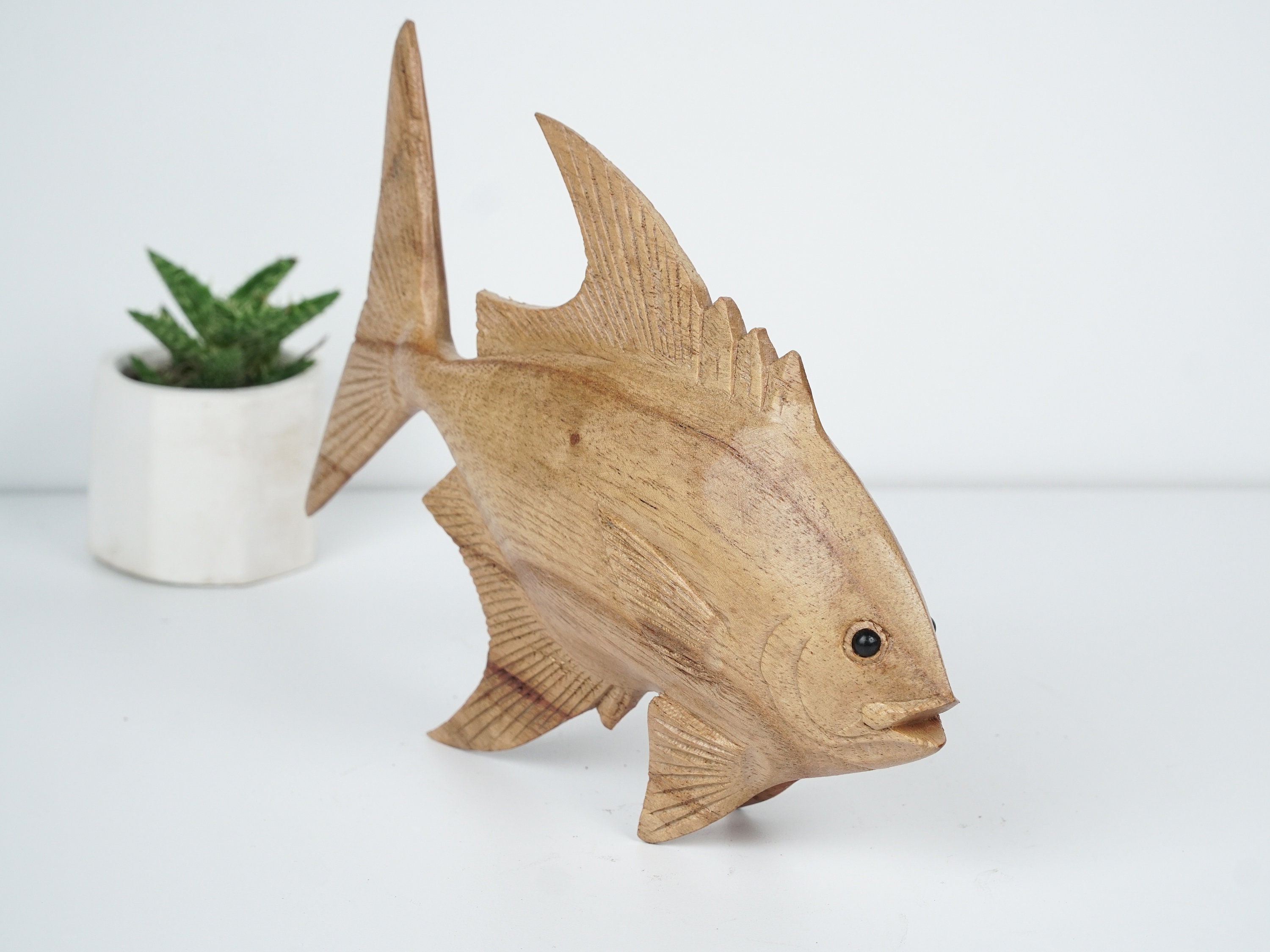 Wooden Fish Sculpture 3.9" Inch - 10 Cm, Fish Statue, Sea Fish. Wood ...