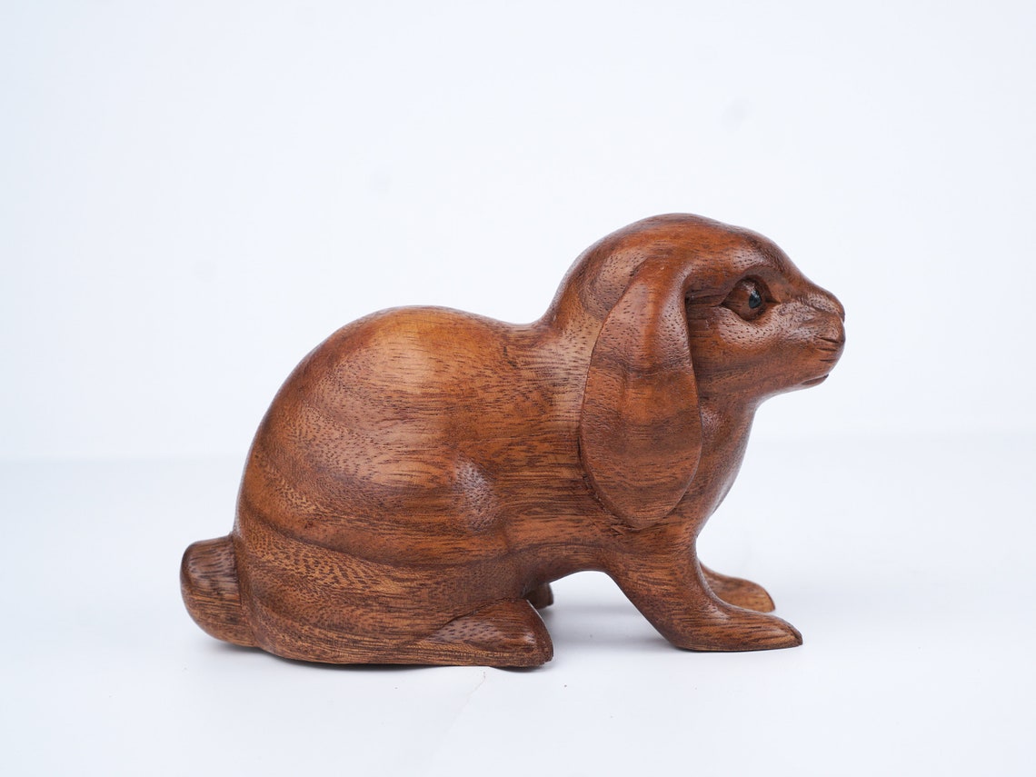 Wooden Rabbit Sculpture 3.9 Inch / 10 Cm, Rabbit Statue, Handmade, Hand ...