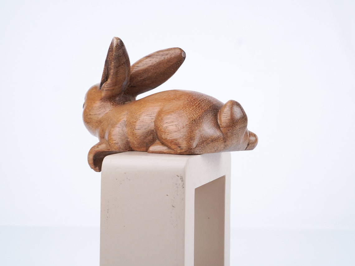 Wooden Rabbit Sculpture, Wood Statue, Rabbit Lover, Animal Statue ...