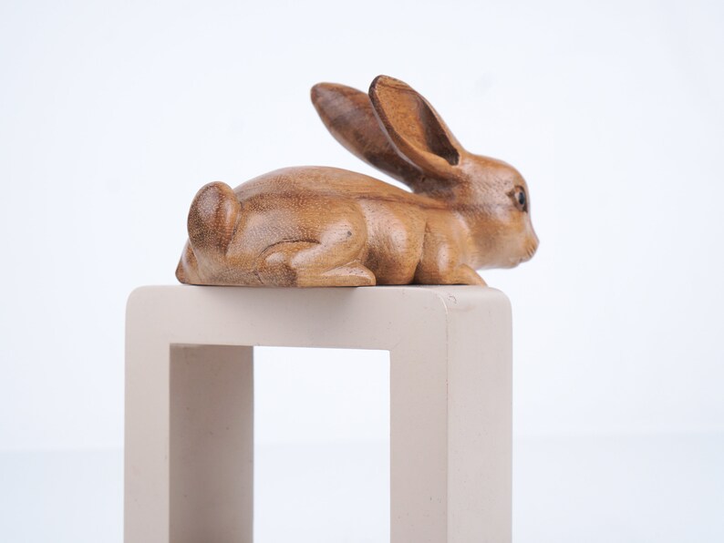 Wooden Rabbit Sculpture, Wood Statue, Rabbit Lover, Animal Statue ...