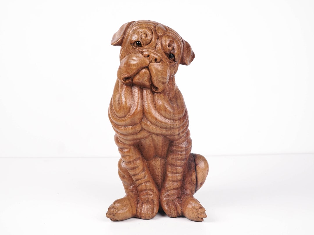 Wooden Dog Sculpture 9.8" Inch - 25 Cm, Dog Statue, Animal Statue, Dog ...