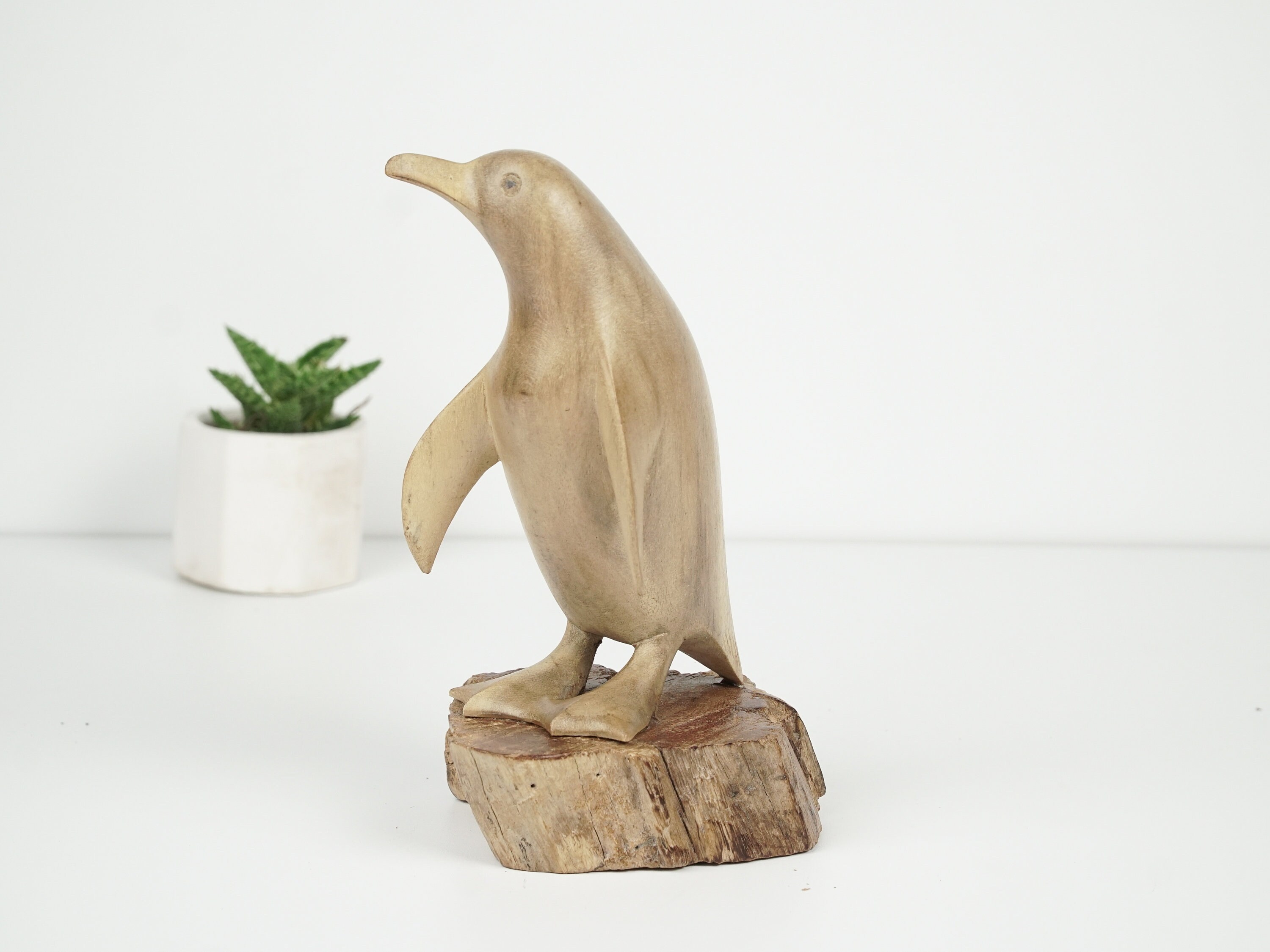 Wooden Penguin Statue 3.9" Inch - 10 Cm, Single, Hand Carved, Wild ...