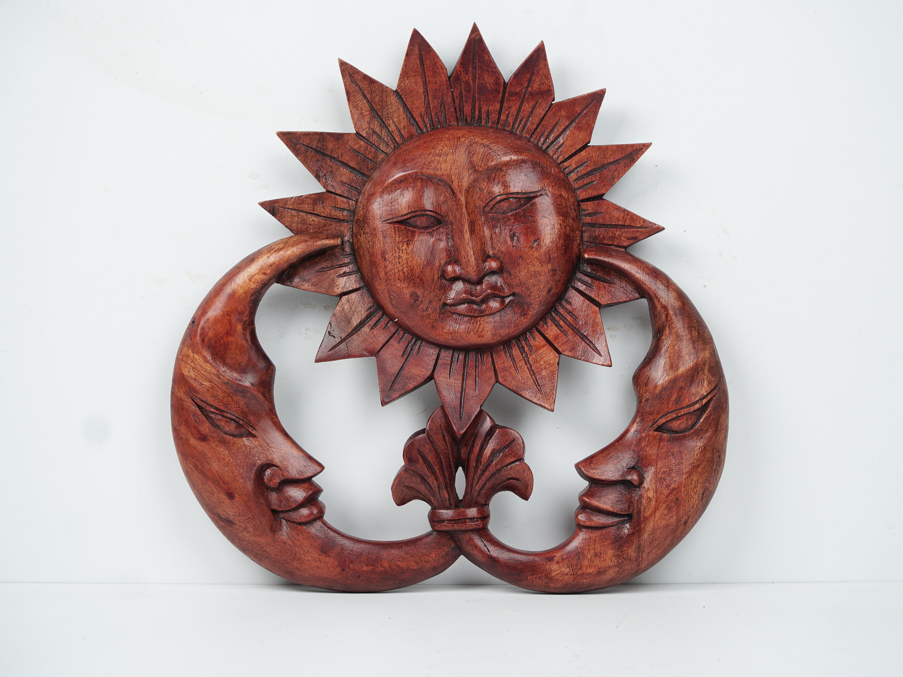 Wooden Moon & Sun Wall Decor, Wood Carving, Handmade, Hand Carved ...