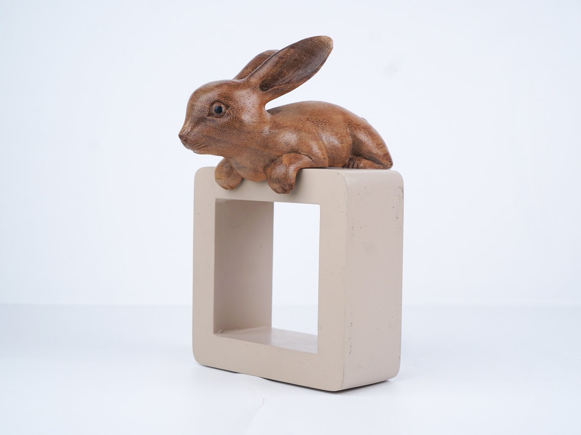 Wooden Rabbit Sculpture, Wood Statue, Rabbit Lover, Animal Statue ...