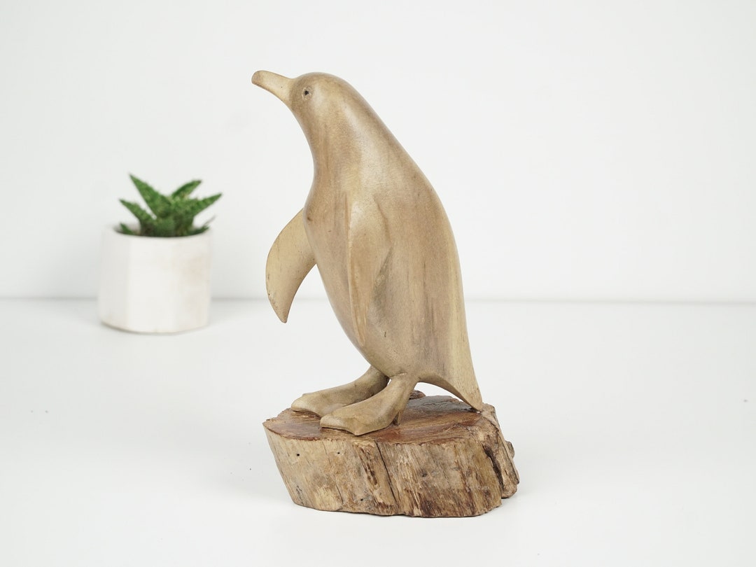 Wooden Penguin Statue 3.9" Inch - 10 Cm, Single, Hand Carved, Wild ...