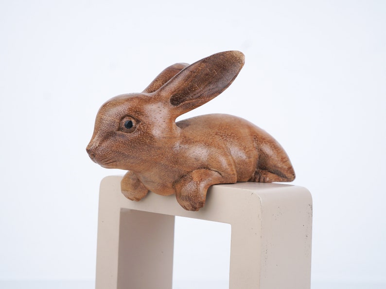 Wooden Rabbit Sculpture, Wood Statue, Rabbit Lover, Animal Statue ...