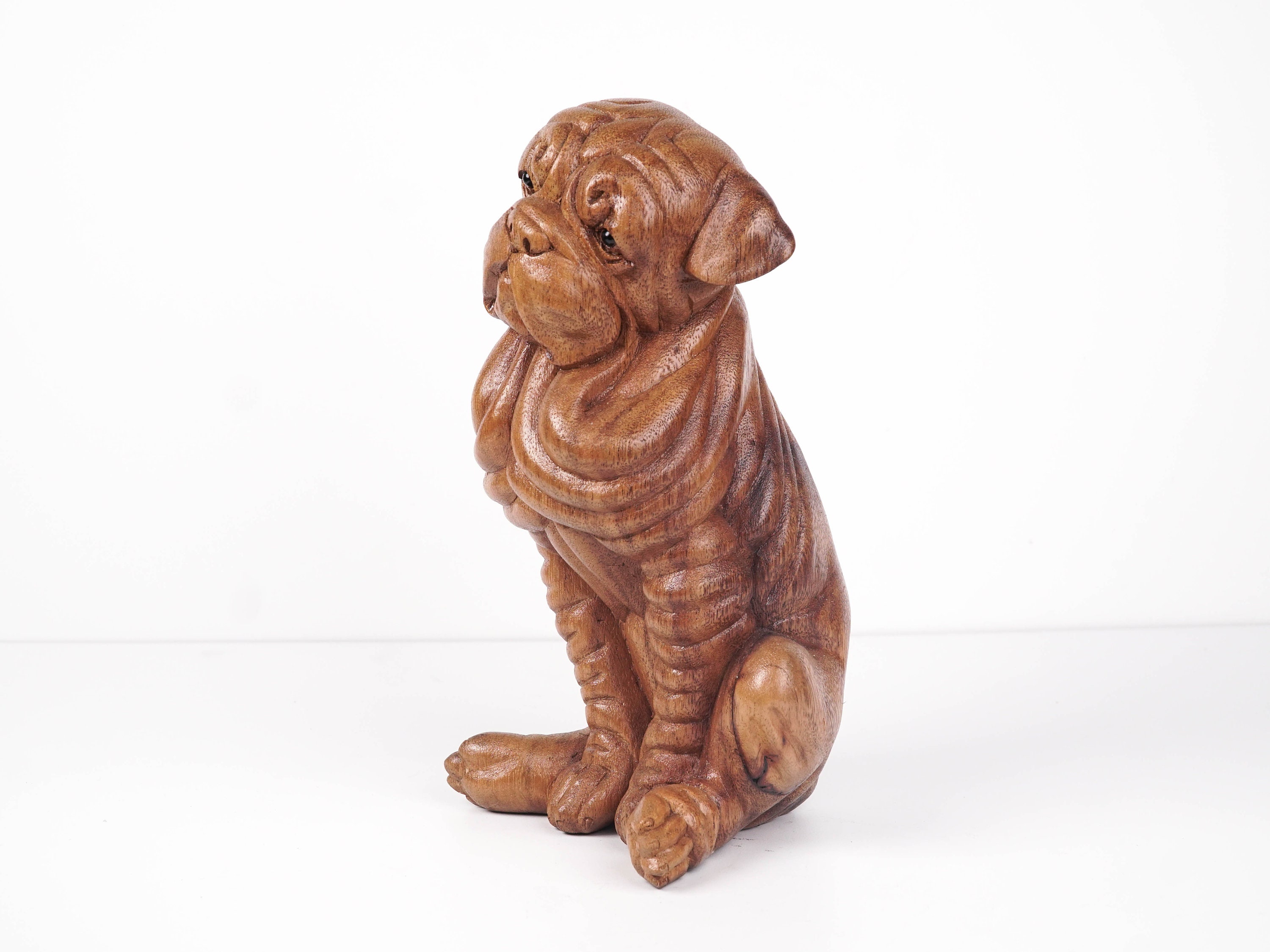 Wooden Dog Sculpture 9.8 Inch 25 Cm Dog Statue - Etsy