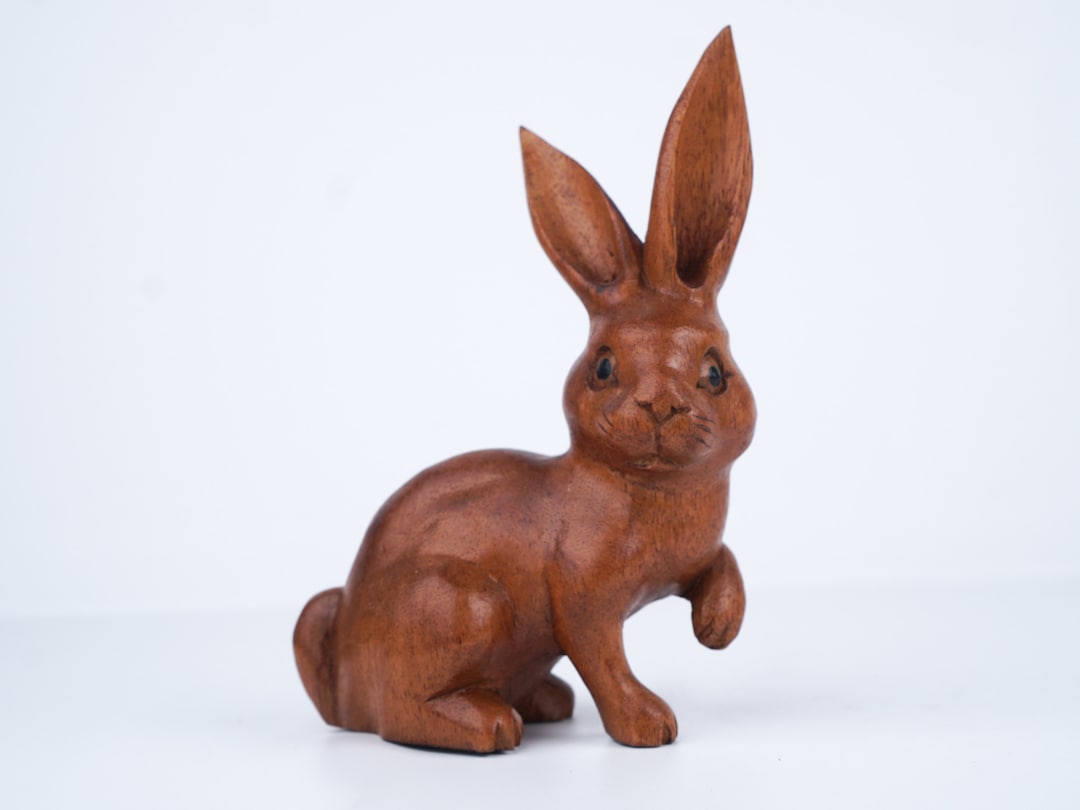 Wooden Rabbit Sculpture 5.9" Inch - 15 Cm, Wood Carving, Home Decor ...