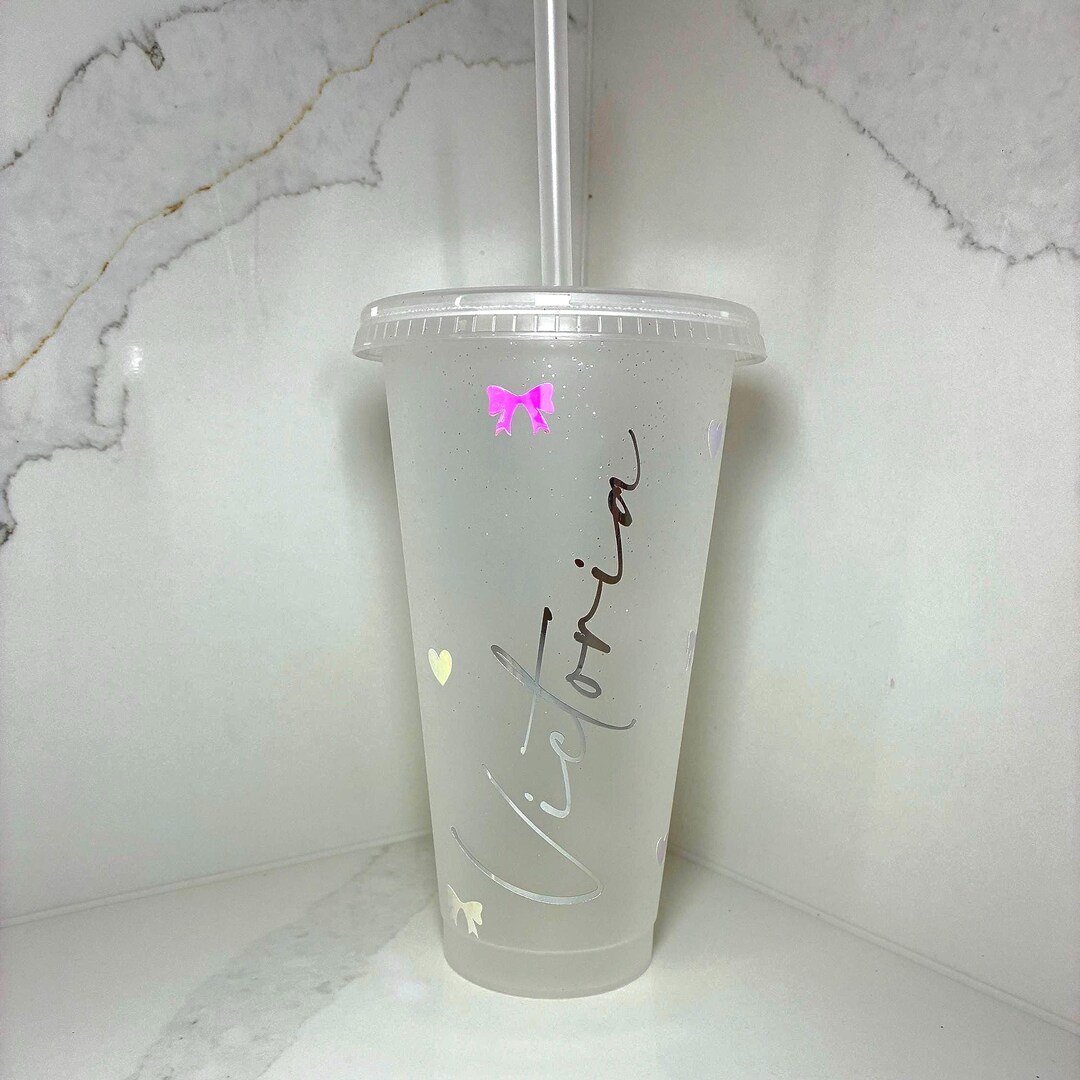 Personalised Glitter Cold Cup | Custom Name Tumbler With Straw ...