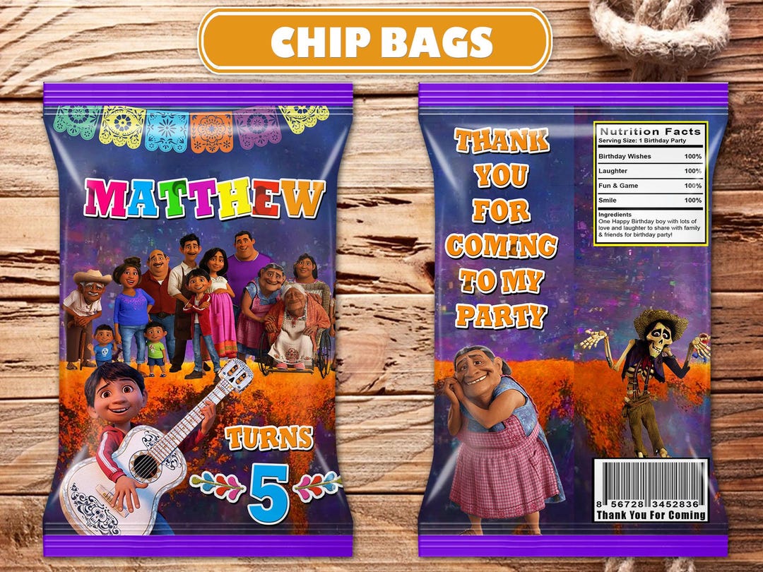 Coco Favor Chip Bags, Coco Chip Bag Label, Coco Birthday Party Decor ...