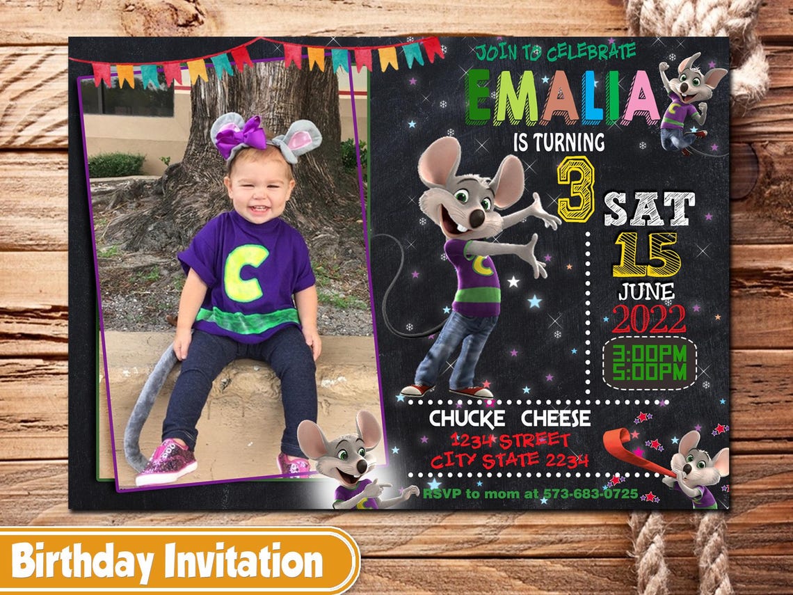 Printable Chuck E Cheese Birthday Party Invitation With Photo ...