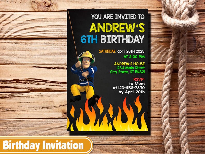 Printables Fireman Invitation Firefighter Birthday Party Invite Digital ...