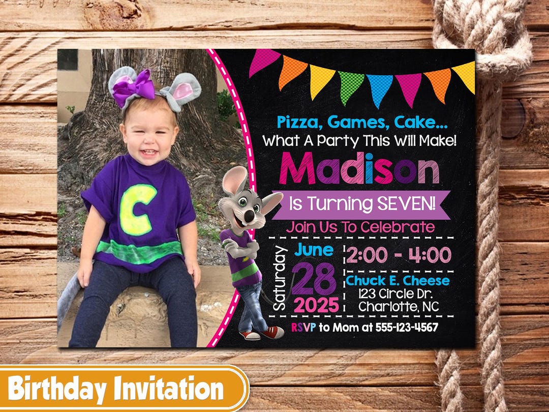 Printable Chuck E Cheese Birthday Party Invitation With Photo ...