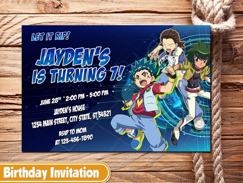 Printable Beyblade Birthday Party Invitation Personalized Digital File ...