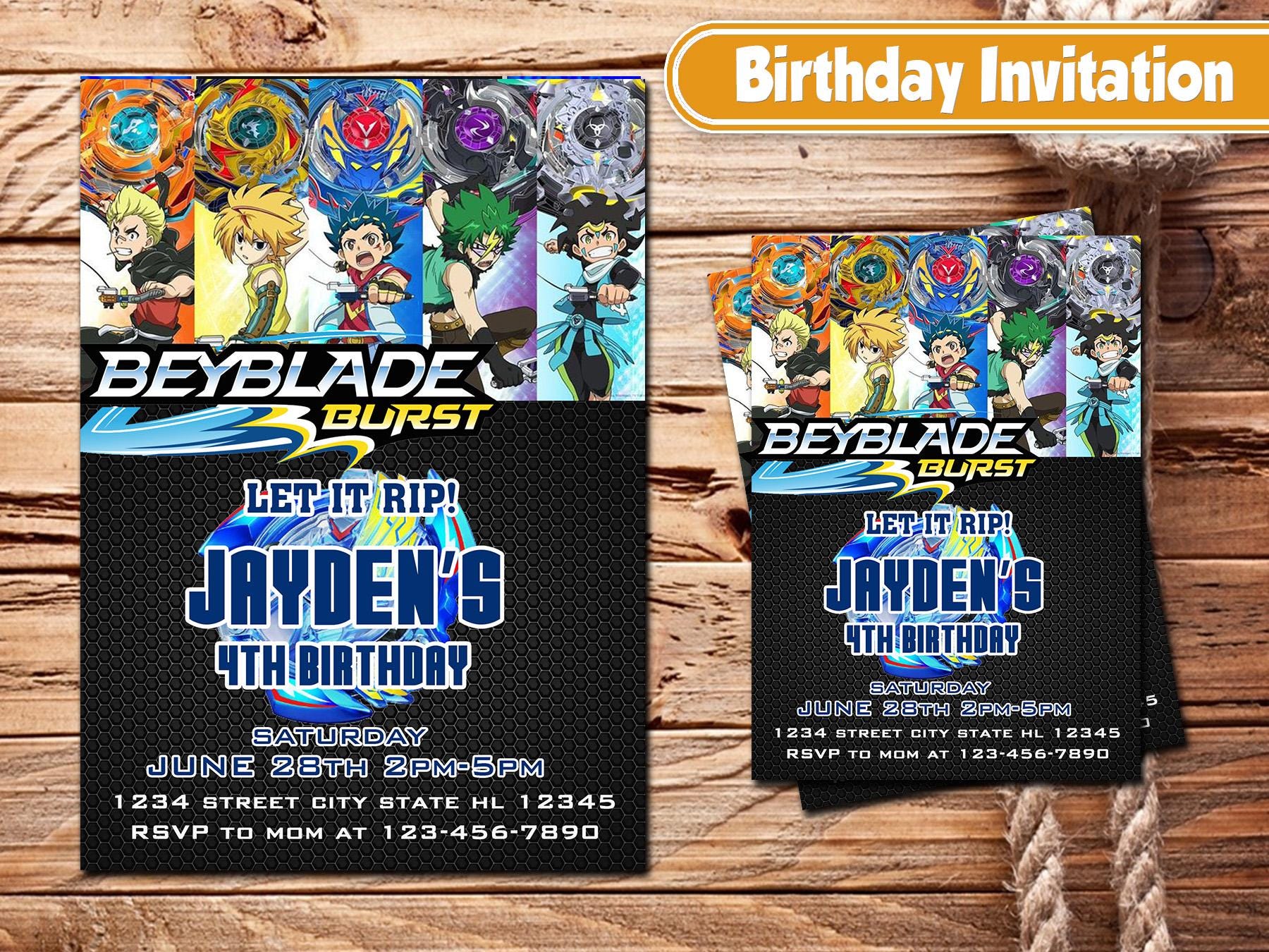 Printable Beyblade Birthday Party Invitation Personalized Digital File ...