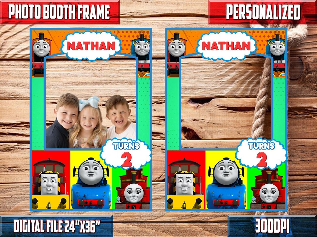 Printable Train Photo Booth Frame, Train Birthday Frame Personalized ...