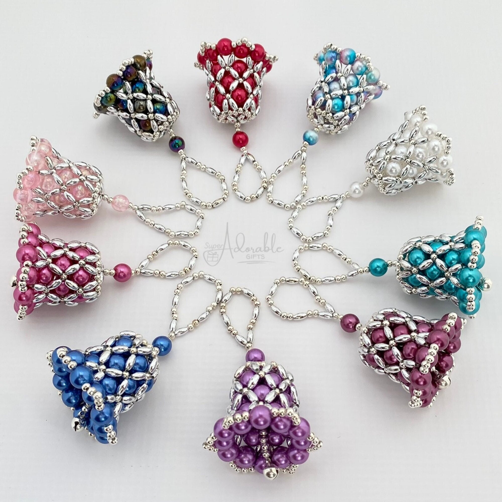 Beaded Bell-glass Pearl, Beaded Jingle Bell Pendant, Beaded Bell ...