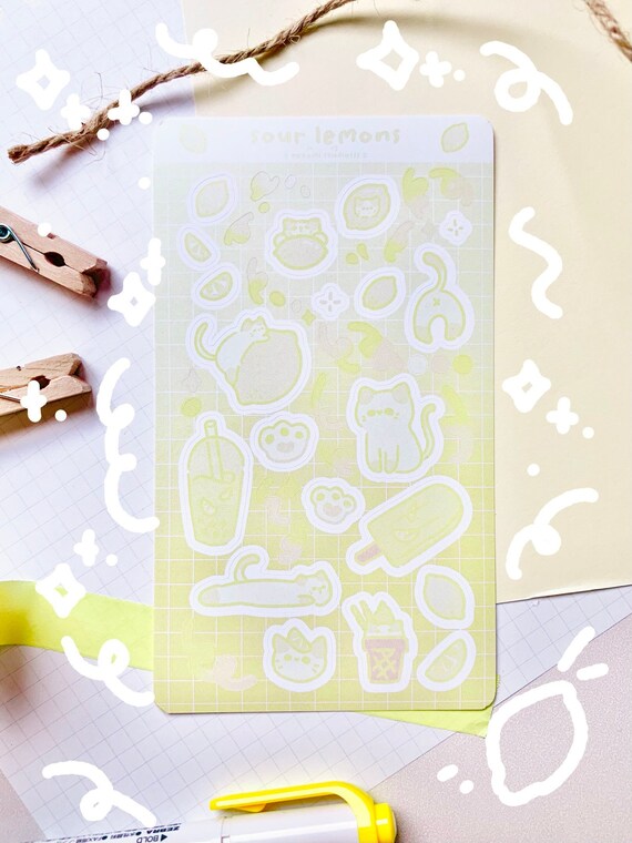 Yellow Aesthetic Sour Lemons Kawaii Cute Cats Fruit Lemon - Etsy