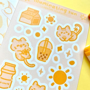 Yellow Aesthetic Illuminating Sun Kawaii Cute Cats Weather Sticker ...