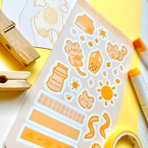Yellow Aesthetic Illuminating Sun Kawaii Cute Cats Weather Sticker ...