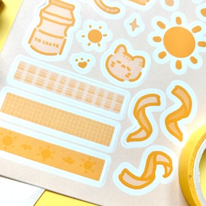 Yellow Aesthetic Illuminating Sun Kawaii Cute Cats Weather Sticker ...