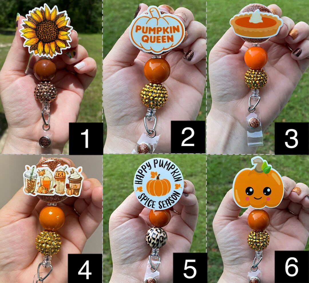 Fall Badge Reel, Halloween, Beaded Badge Reel, Glitter Badge Reel, ID ...